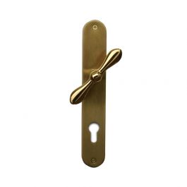 Fiocca flat door handles with round modern plate, Gold